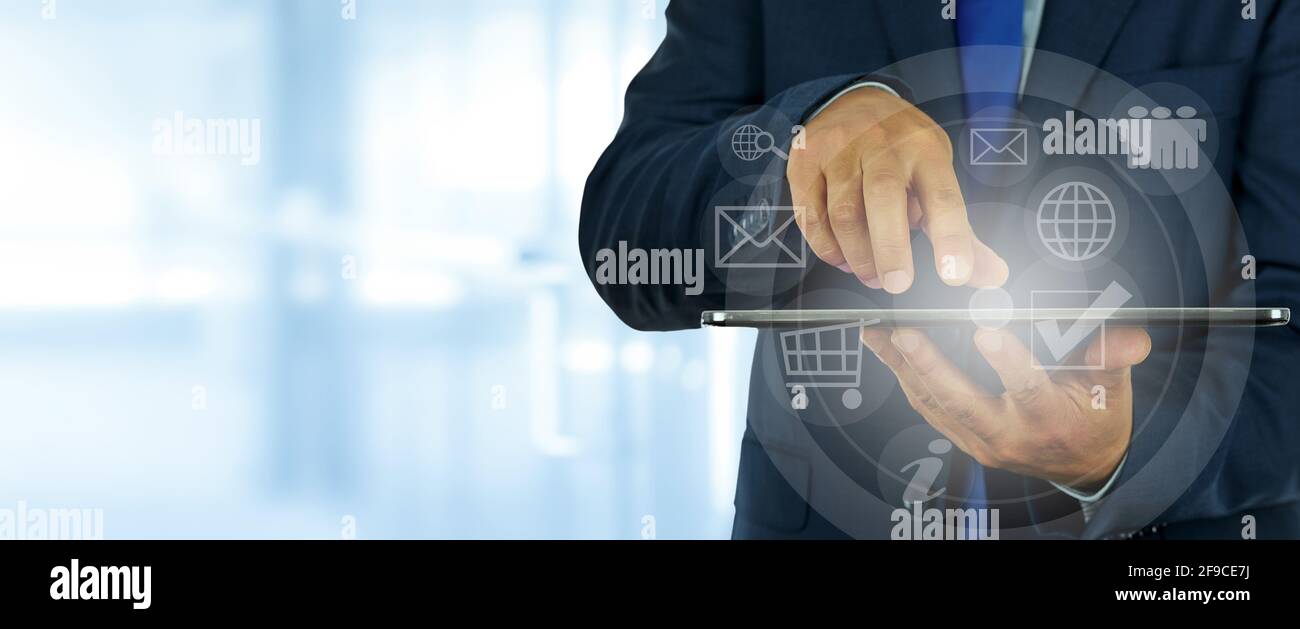 Concept of digital management - businessman managing the various ...