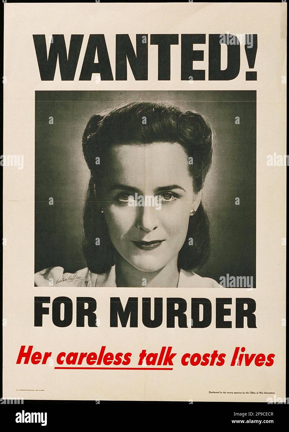 A vintage WW2 poster warning the public of the dangers of careless talk ...