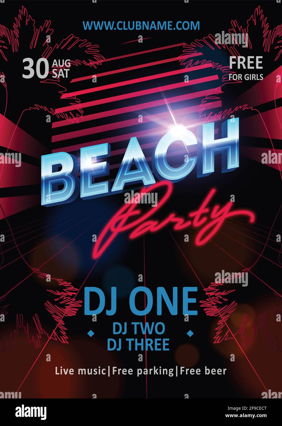 Beautiful poster for summer beach party. Night club show poster ...