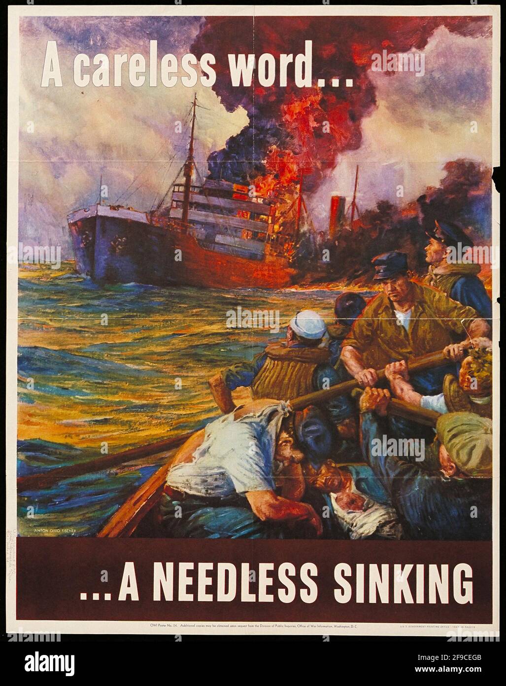 A vintage WW2 poster warning the public of the dangers of careless talk ...