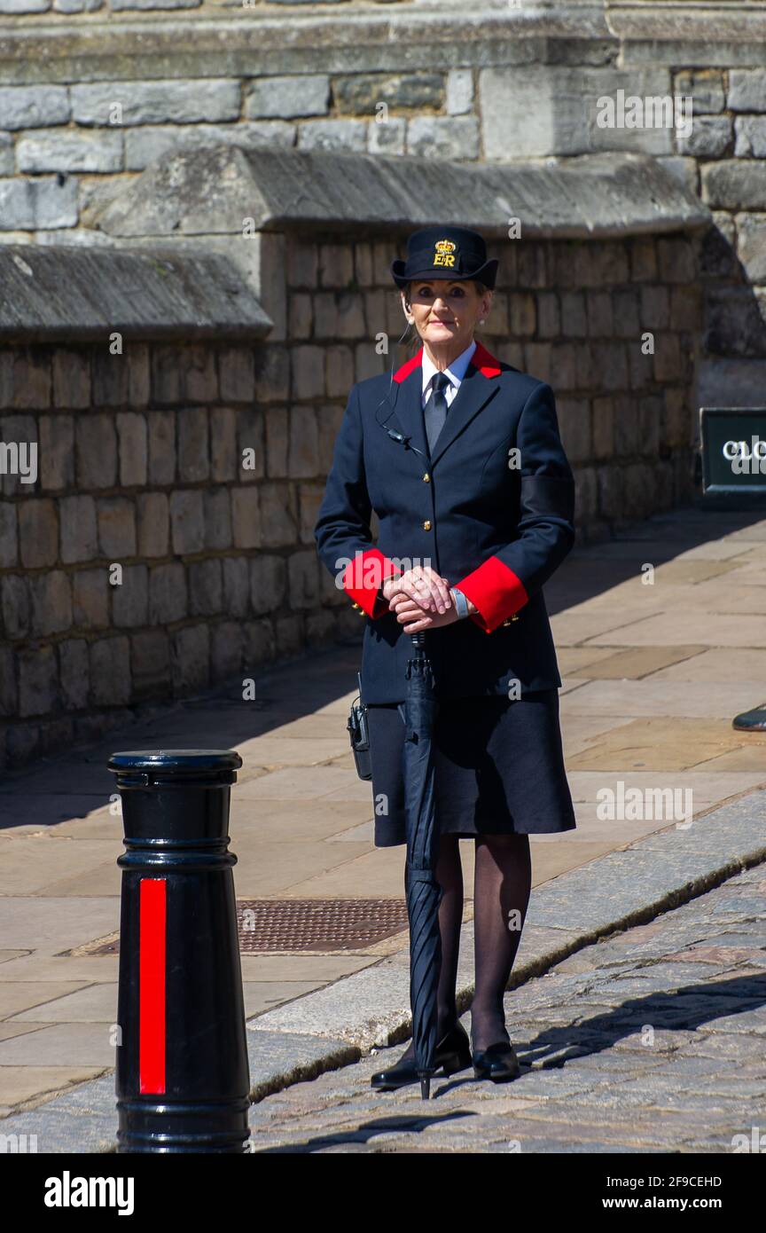 Windsor, Berkshire, UK. 17th April, 2021. Windsor Castle Warden Monica ...