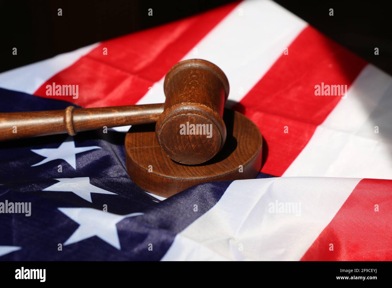 Symbol image: Judges gavel on a USA flag Stock Photo - Alamy