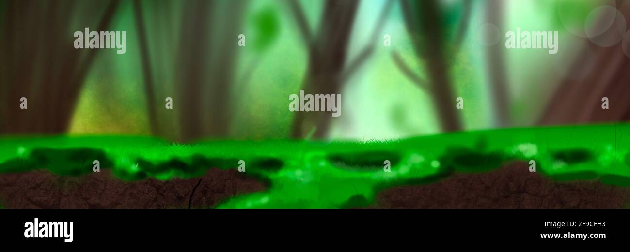 A gaming background, nature landscape. Day forest with magical trees ...