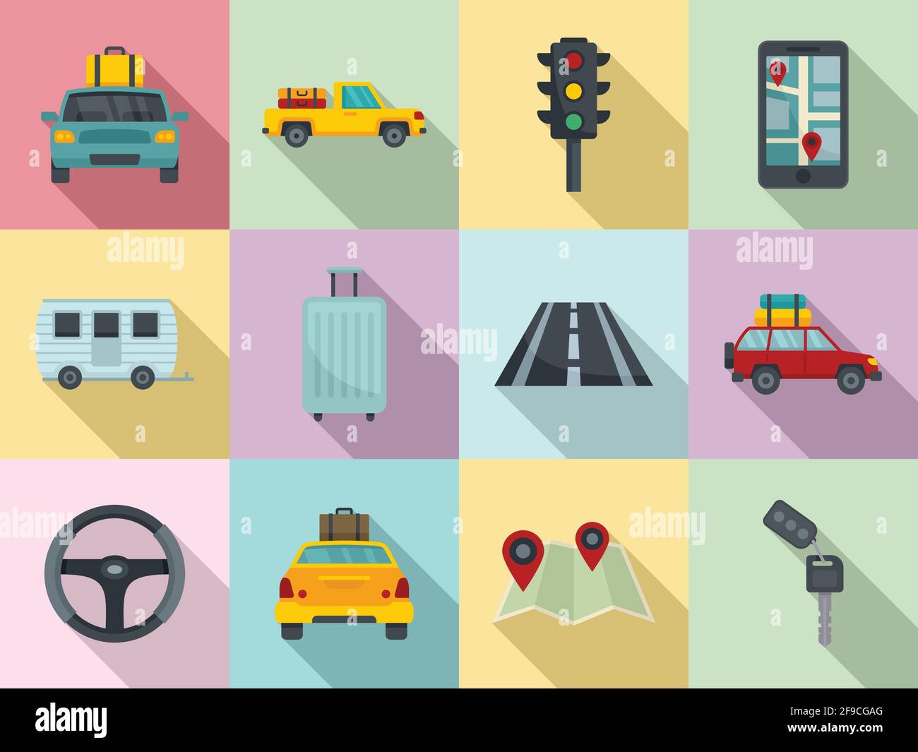 Car trip icons set, flat style Stock Vector Image & Art - Alamy
