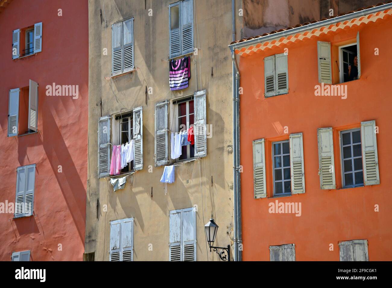 Old Provençal house facade with a Venetian stucco wall and wooden ...