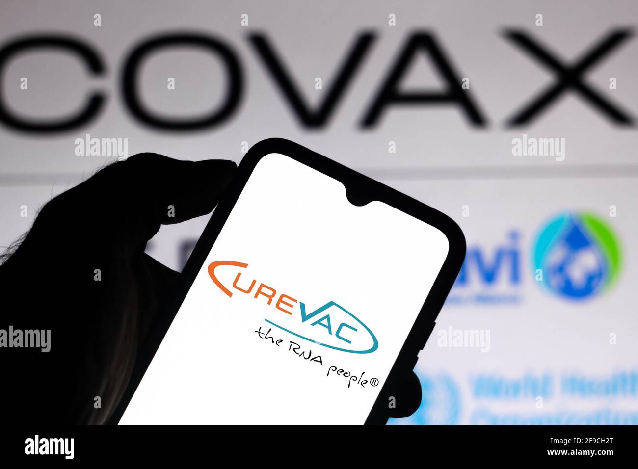 In this photo illustration the CureVac N.V logo seen displayed on a ...