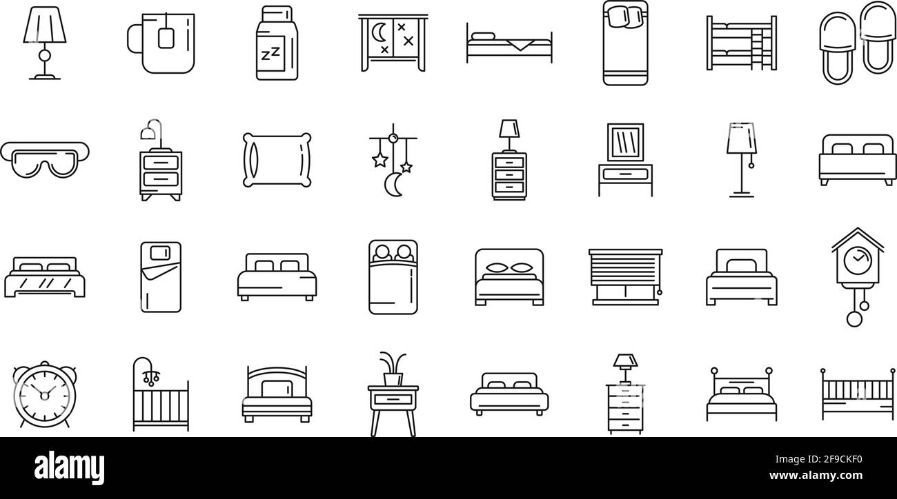 Bedroom icons set, outline style Stock Vector Image & Art - Alamy