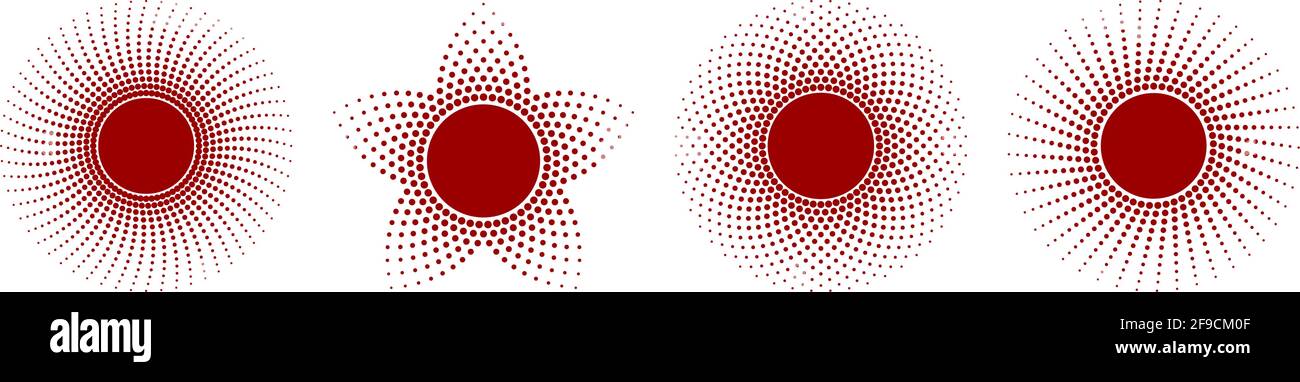 Sun Beam or Solar vector symbol in red. Half tone design. White ...