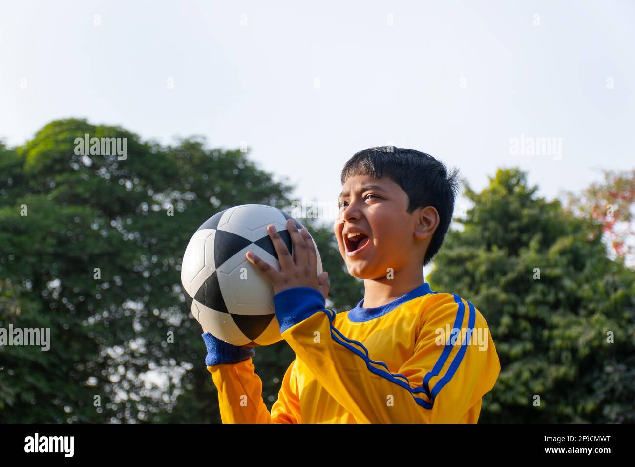 Soccer player shouting on the park Stock Photo - Alamy
