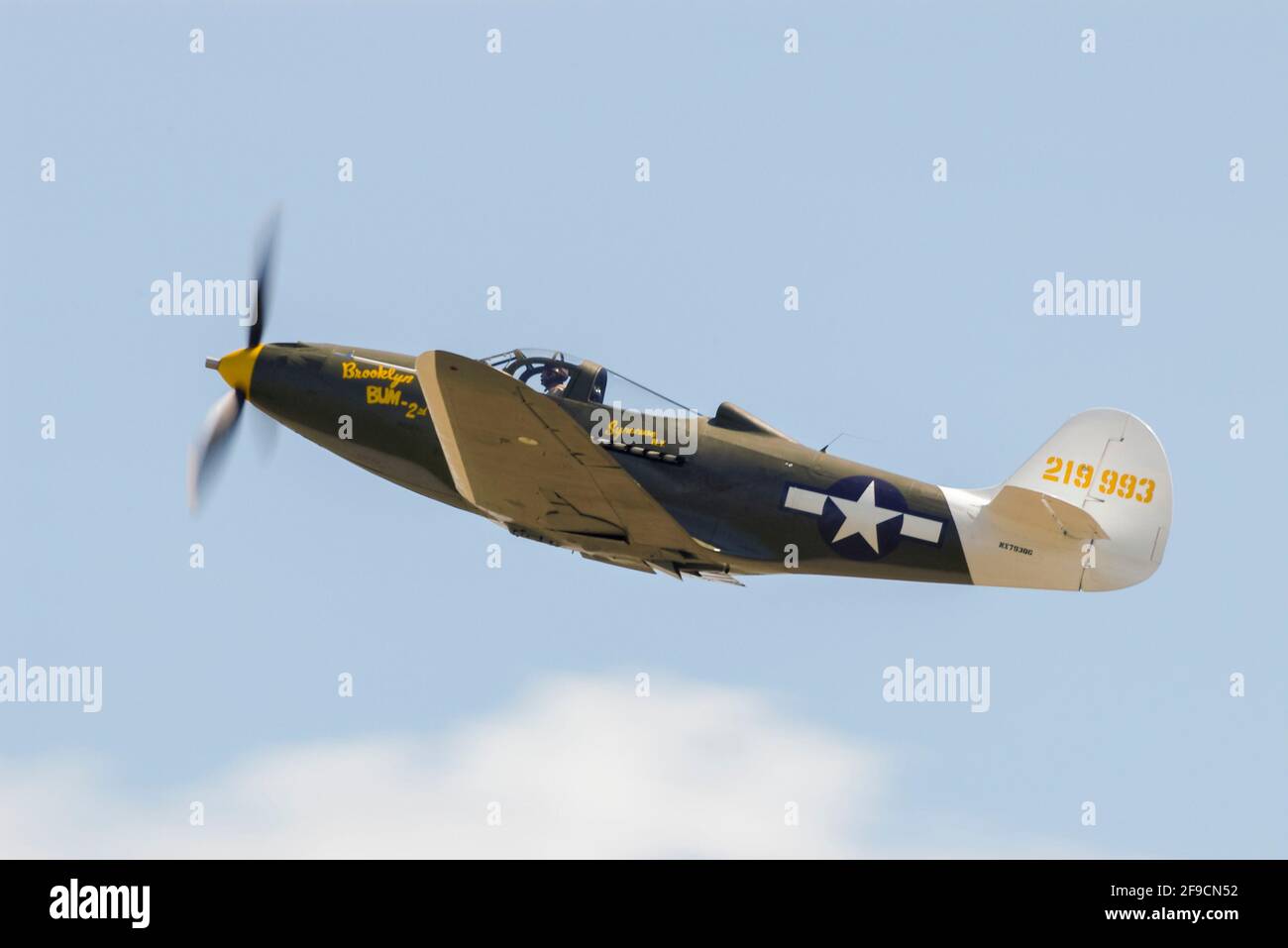 Bell P-39 Airacobra Second World War fighter plane, flying at an ...