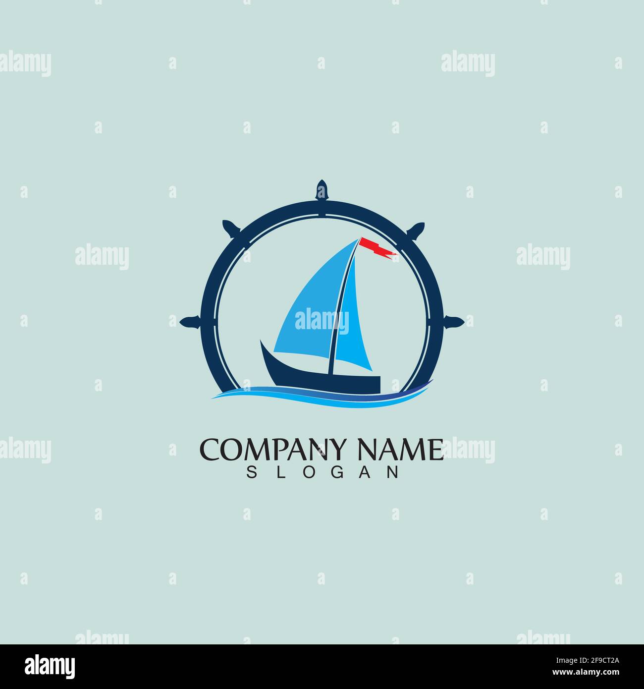 Ship and Boat Helm Steering Wheel on The Wave Water Ocean Logo Symbol ...