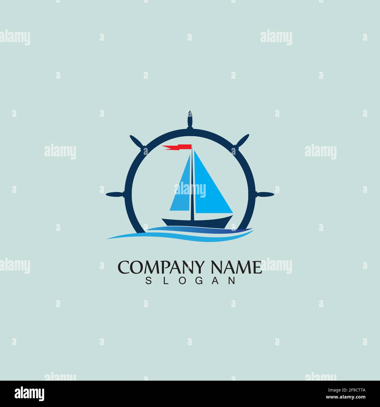 Ship and Boat Helm Steering Wheel on The Wave Water Ocean Logo Symbol ...