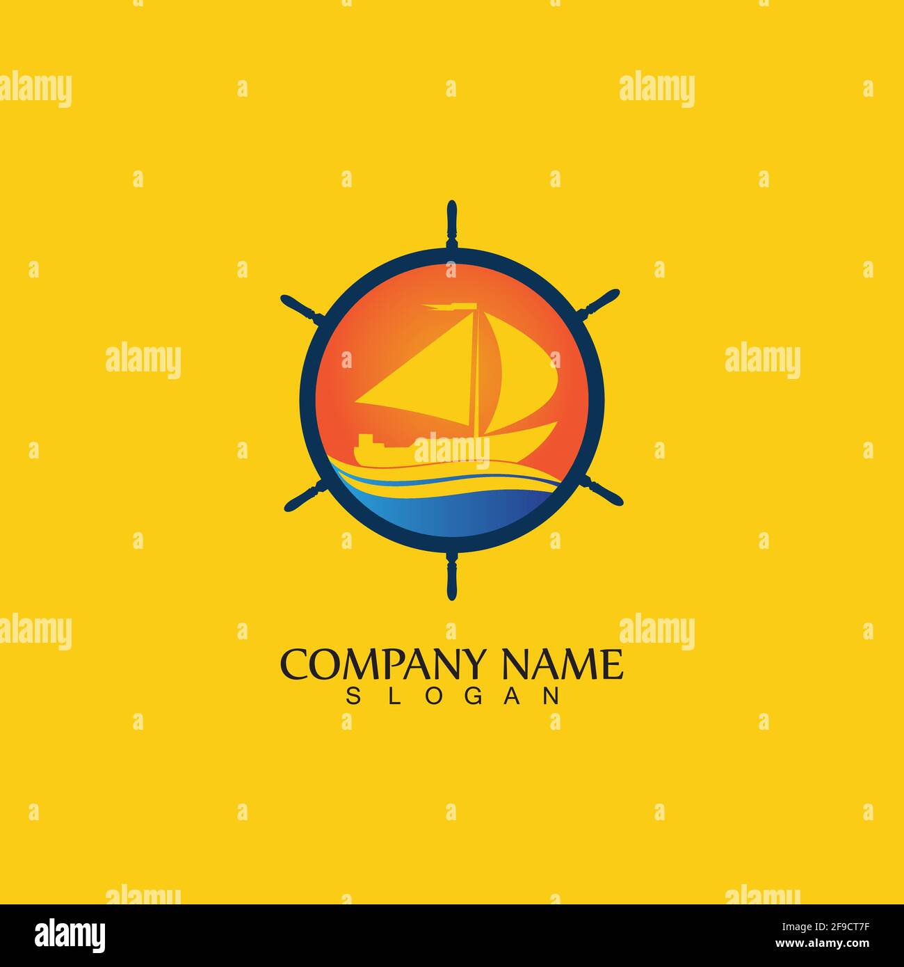 Ship and Boat Helm Steering Wheel on The Wave Water Ocean Logo Symbol ...