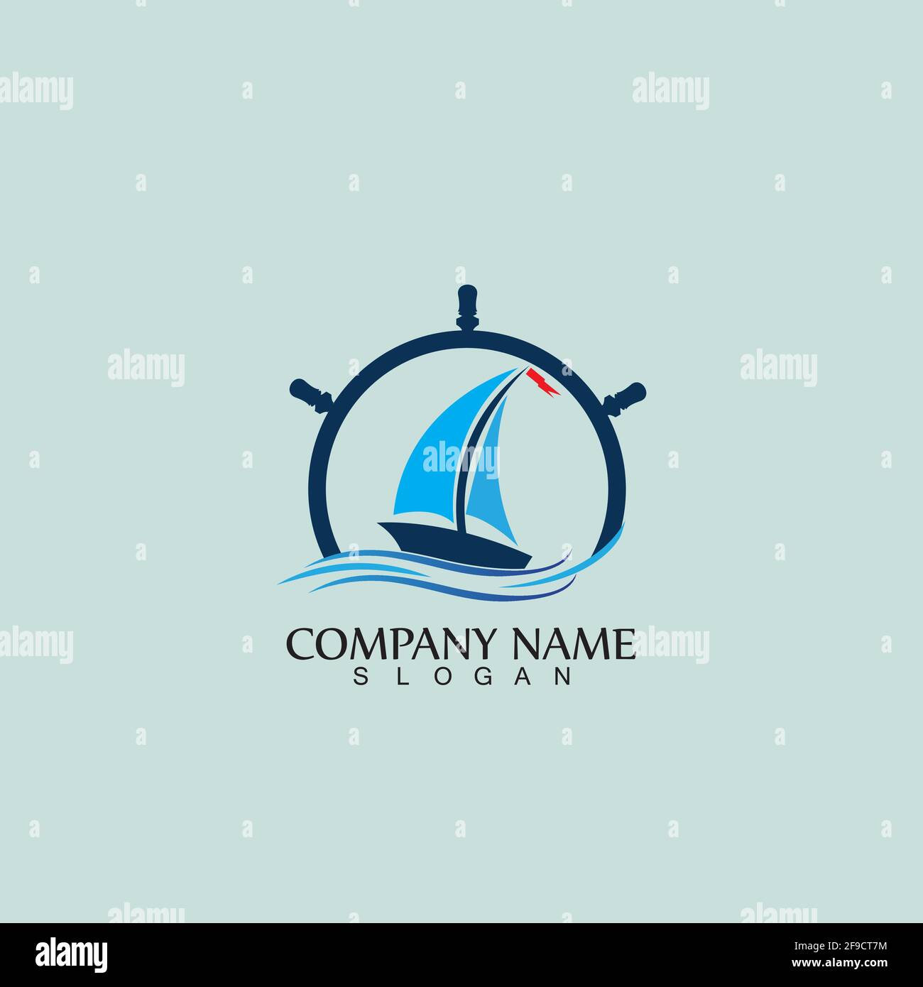 Ship and Boat Helm Steering Wheel on The Wave Water Ocean Logo Symbol ...