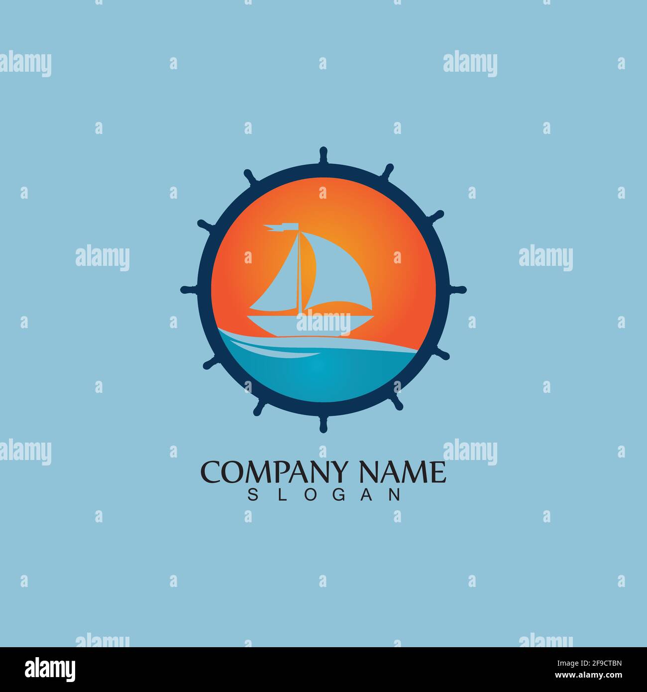 Ship and Boat Helm Steering Wheel on The Wave Water Ocean Logo Symbol ...
