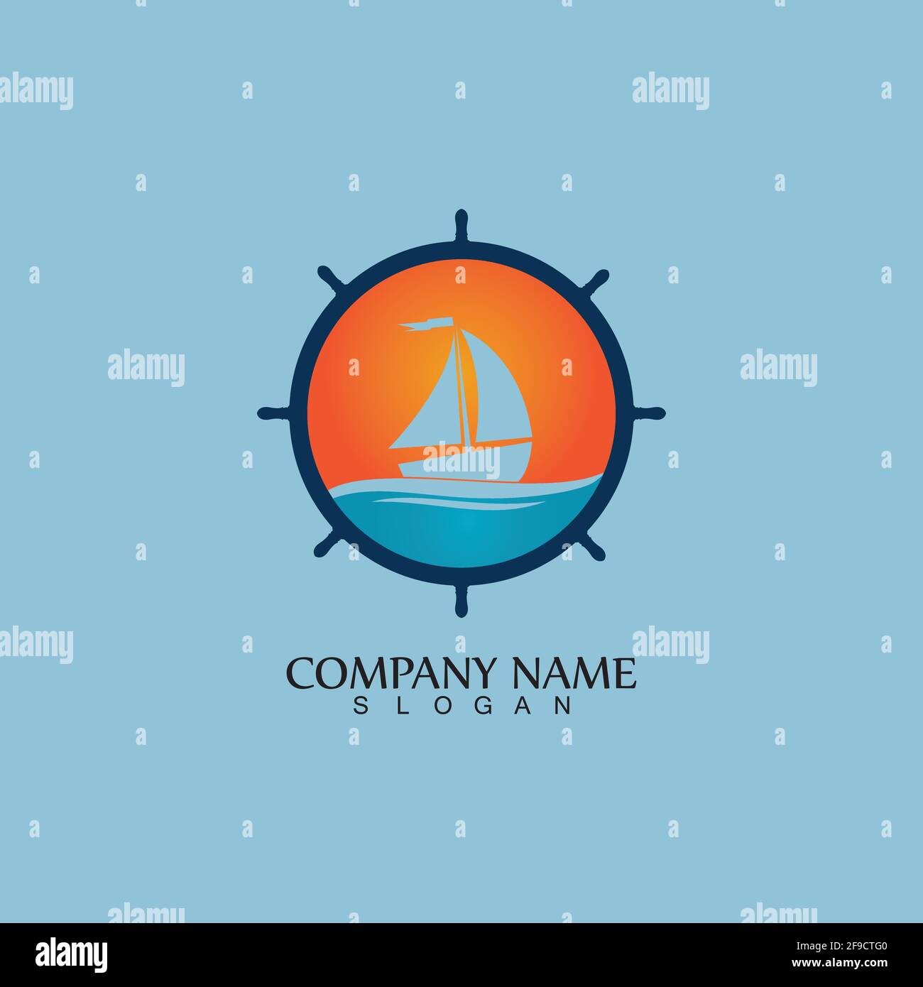 Ship and Boat Helm Steering Wheel on The Wave Water Ocean Logo Symbol ...