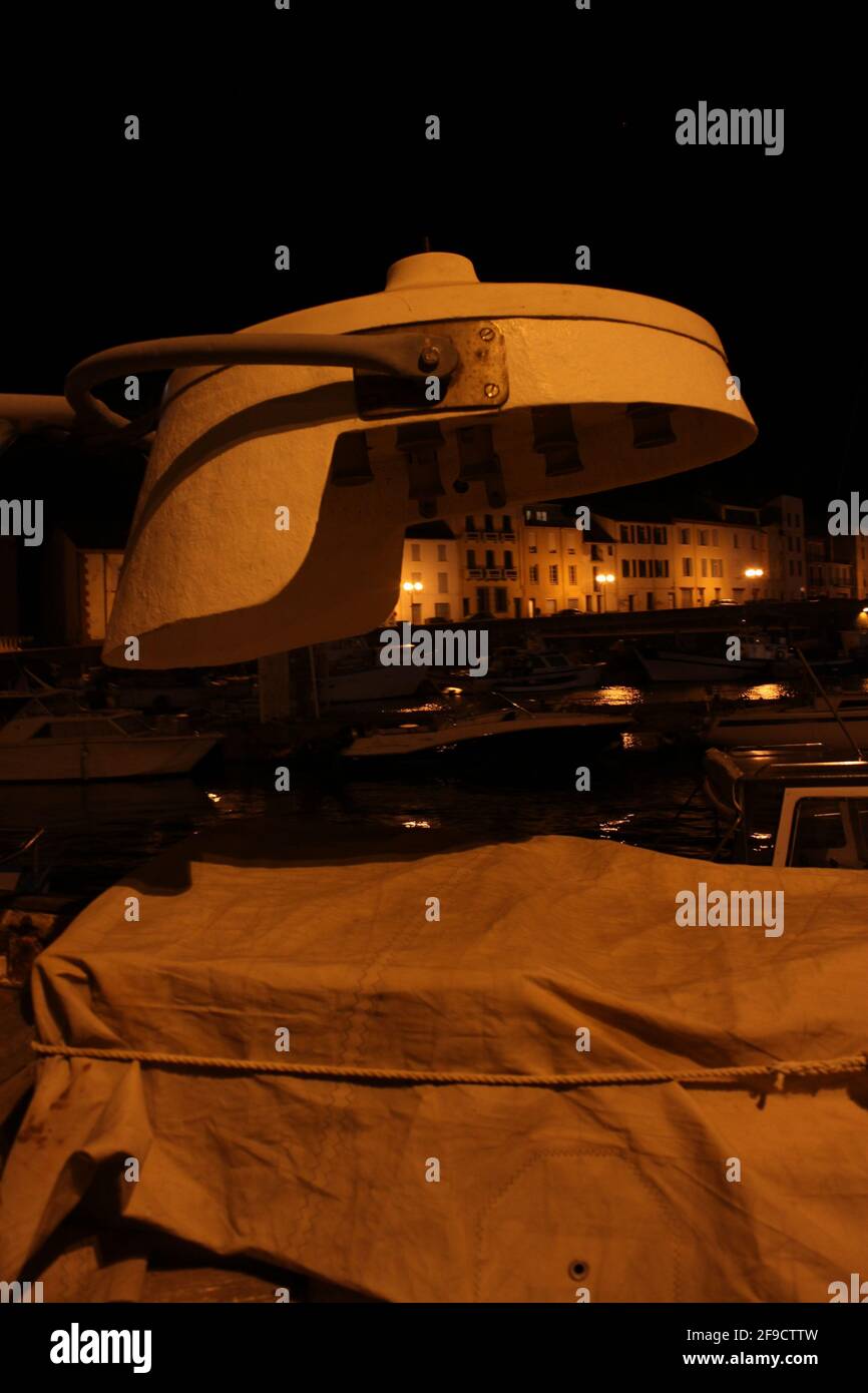 Lantern fishing vessel at night in a port Stock Photo - Alamy