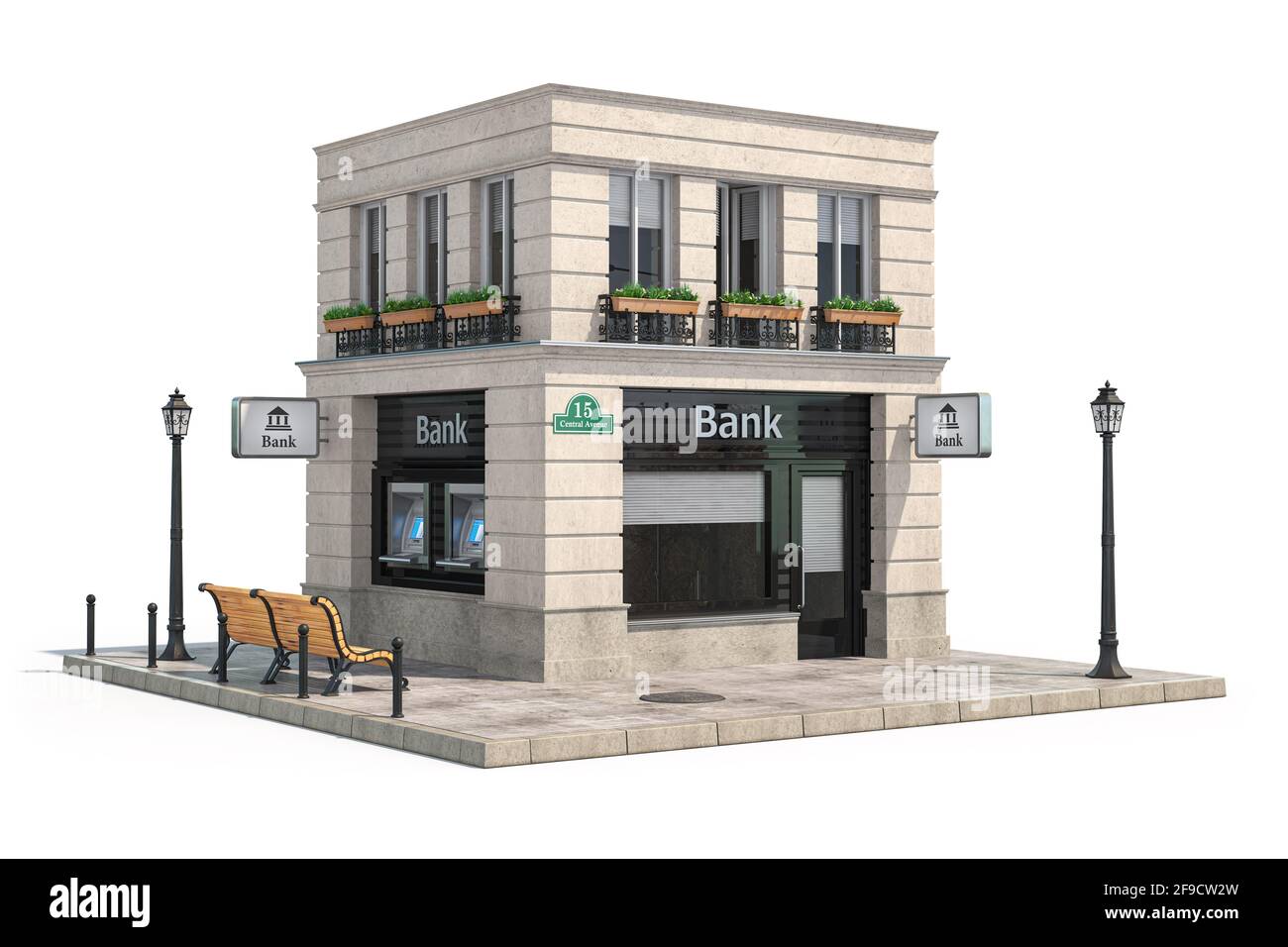 Bank branch office building isolated on white. 3d illustration Stock ...