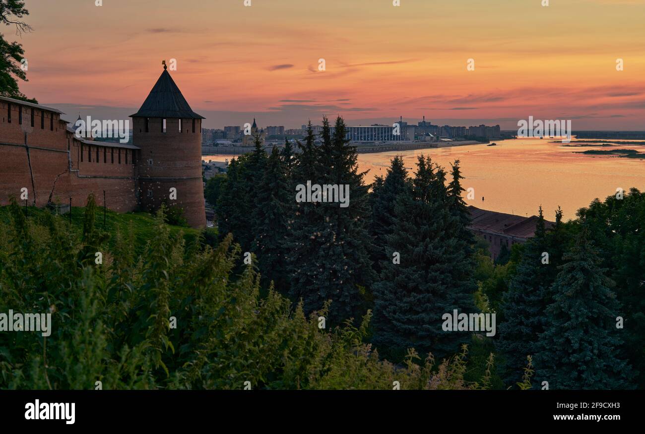 View of the 16th century brick kremlin, which forms the city walls of the historic centre of ...