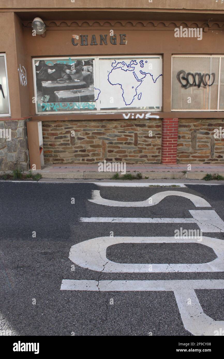 Abandoned checkpoint at the French and Spanish border in the Pyrenees ...