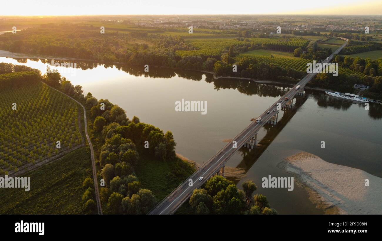 Aerial view of Viadana - Boretto Bridge, Emilia Romagna. Italy Stock ...
