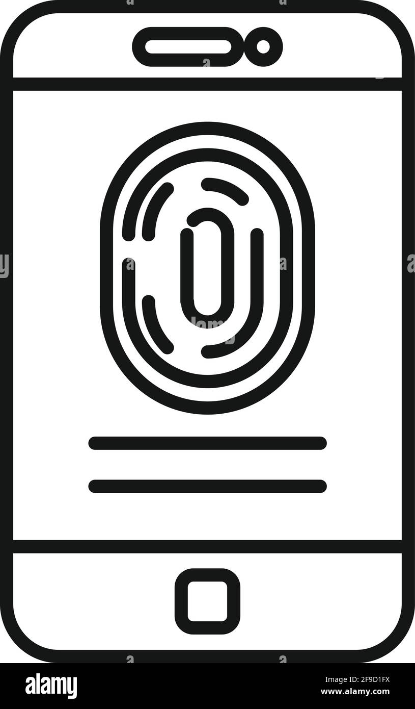 Fingerprint phone authentication icon, outline style Stock Vector Image ...