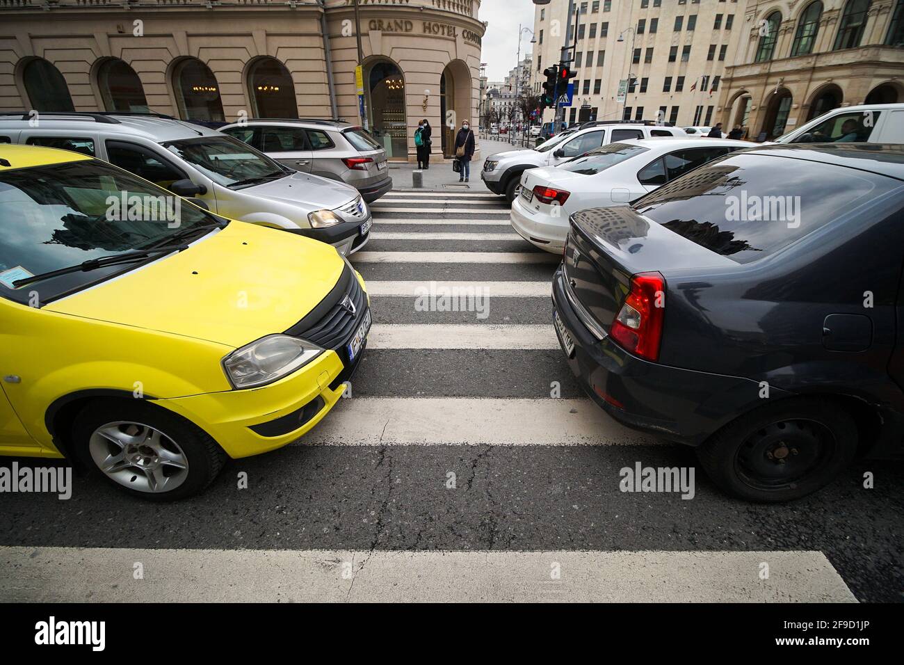 Bucharest, Romania - March 25, 2021: Cars in traffic at rush hour on a ...