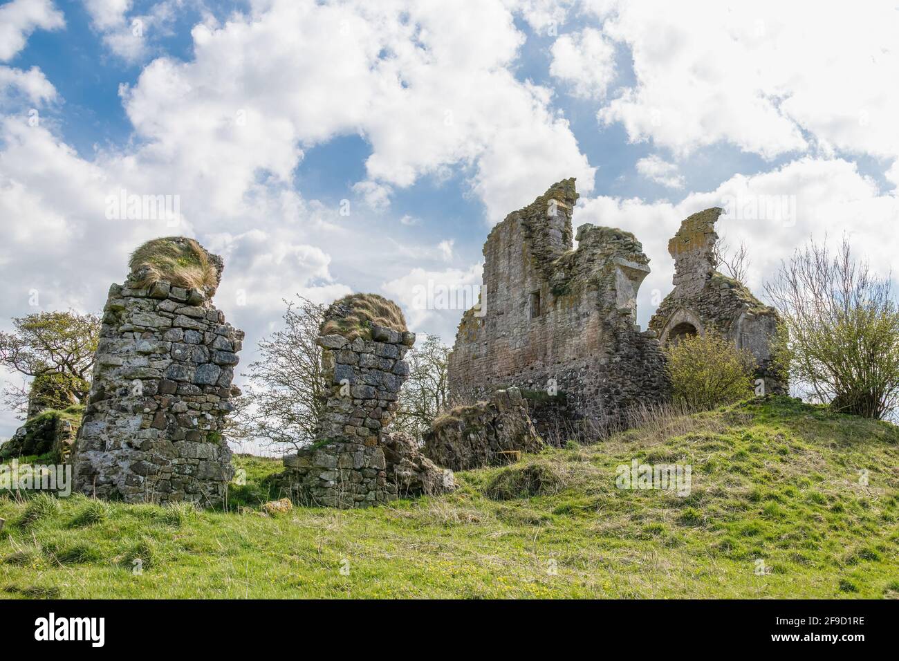 The ancient keep and great hall with outer buildings in ruins of the ...