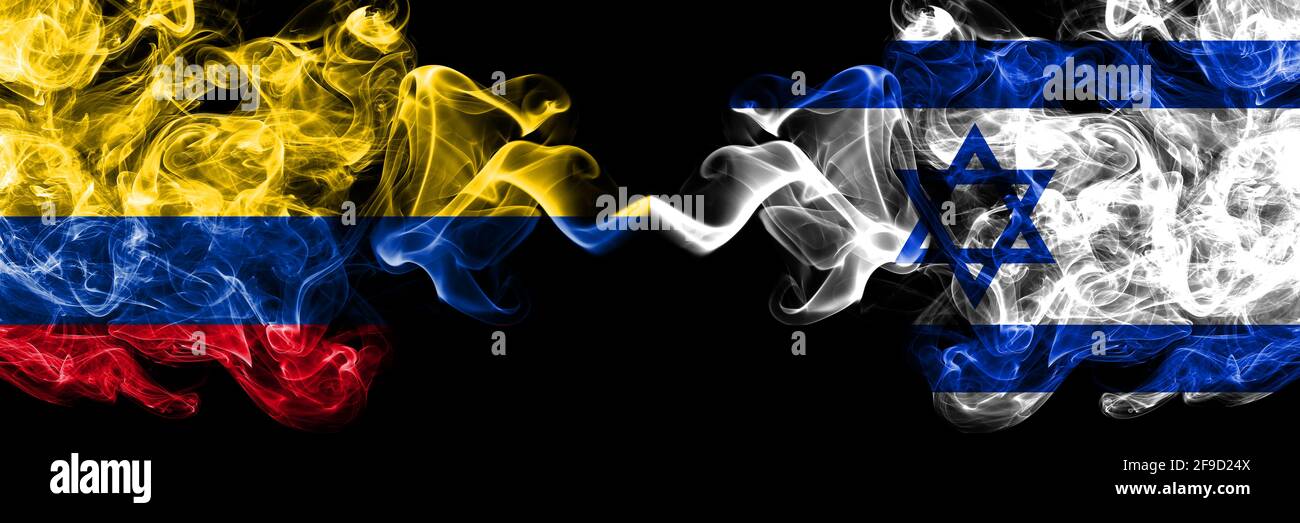 Colombia, Colombian vs Israel, Israeli smoky mystic flags placed side ...