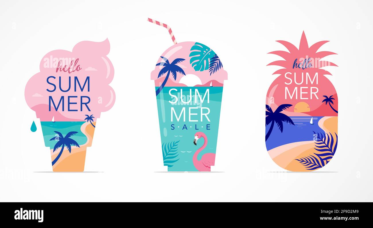 Summer time fun concept design. Creative background of landscape ...
