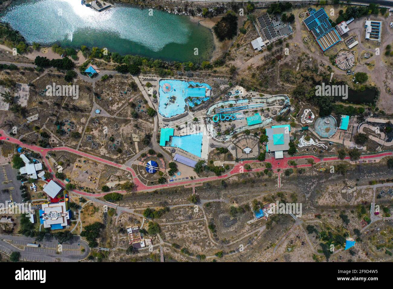 Aerial landscape of the La Sauceda park wetland Hermosillo, Mexico ...