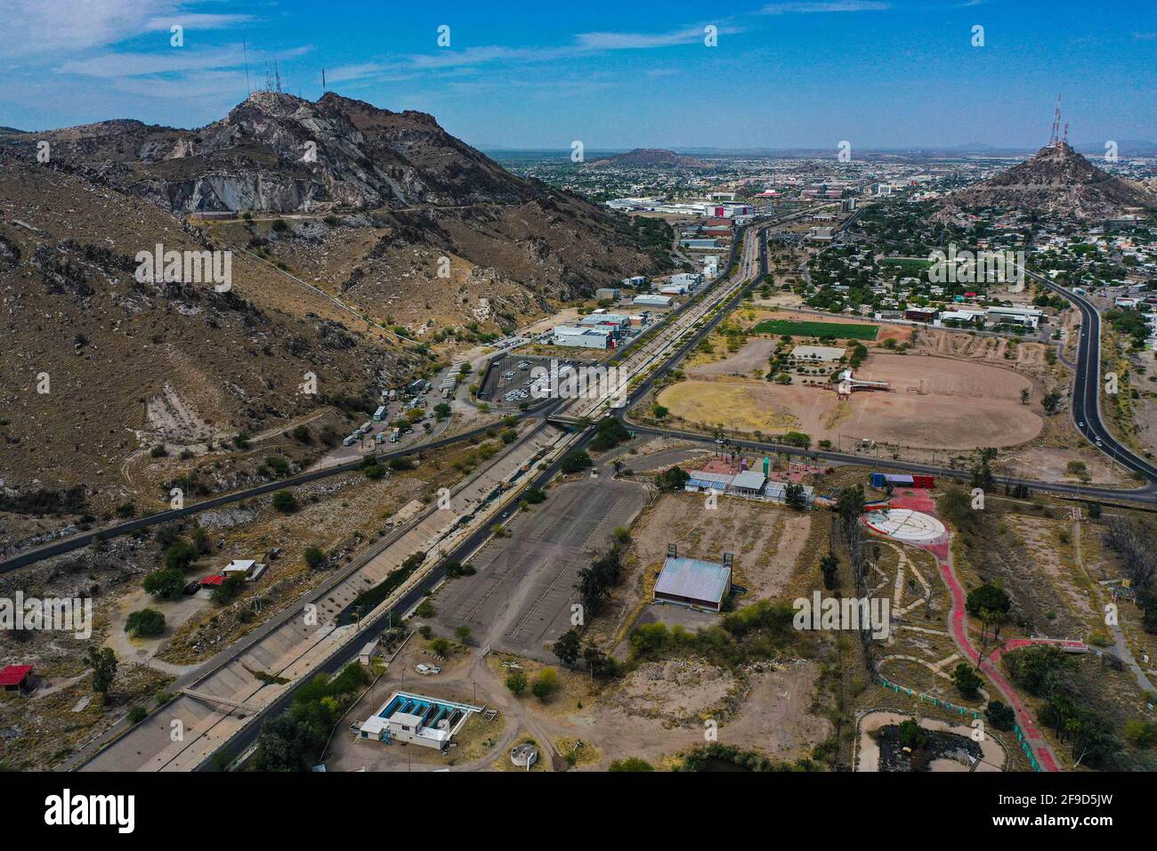 Aerial view, city landscape. Vado del Rio, Cerro de la Campana and La ...