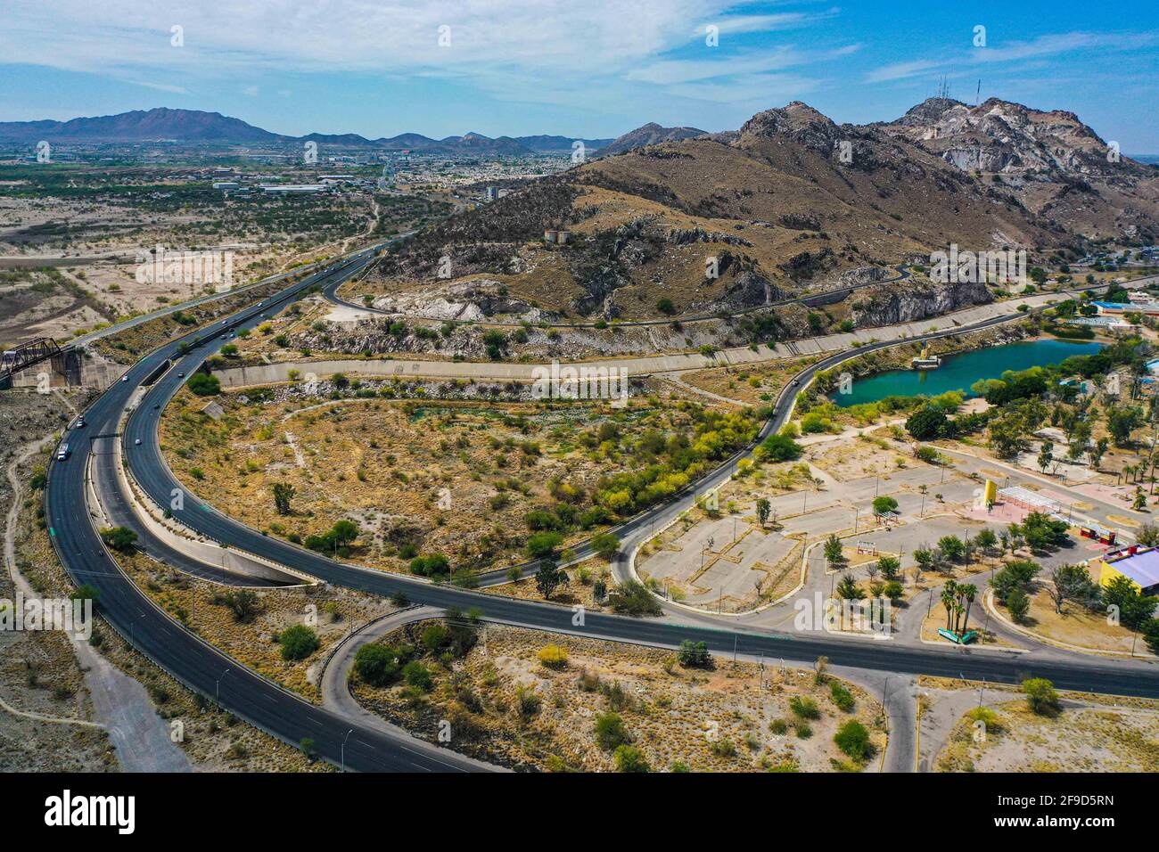 Aerial view, city landscape. La Sauceda Recreational Park in Hermosillo ...