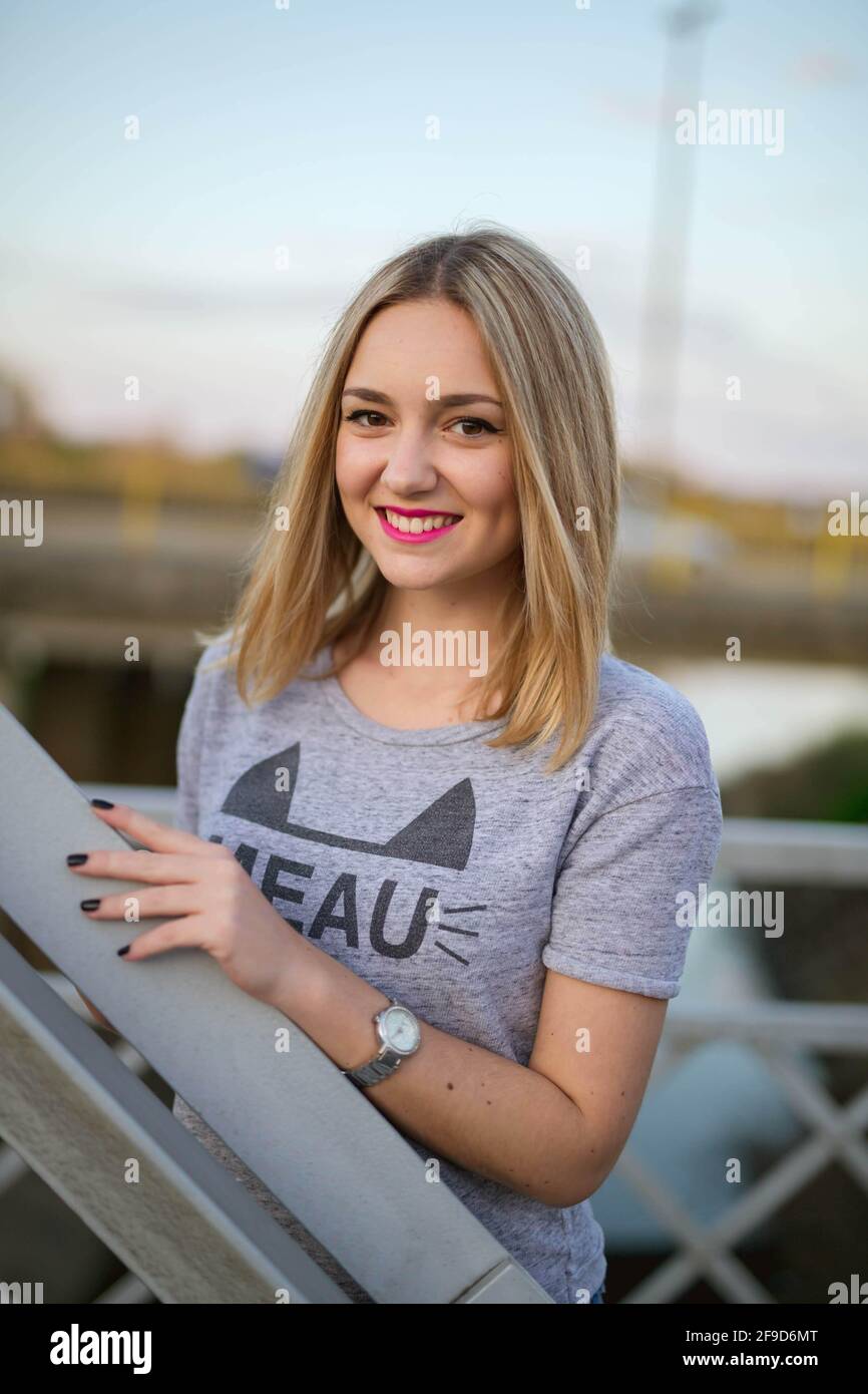 Portrait of a beautiful blonde hair Caucasian female from Bosnia and ...