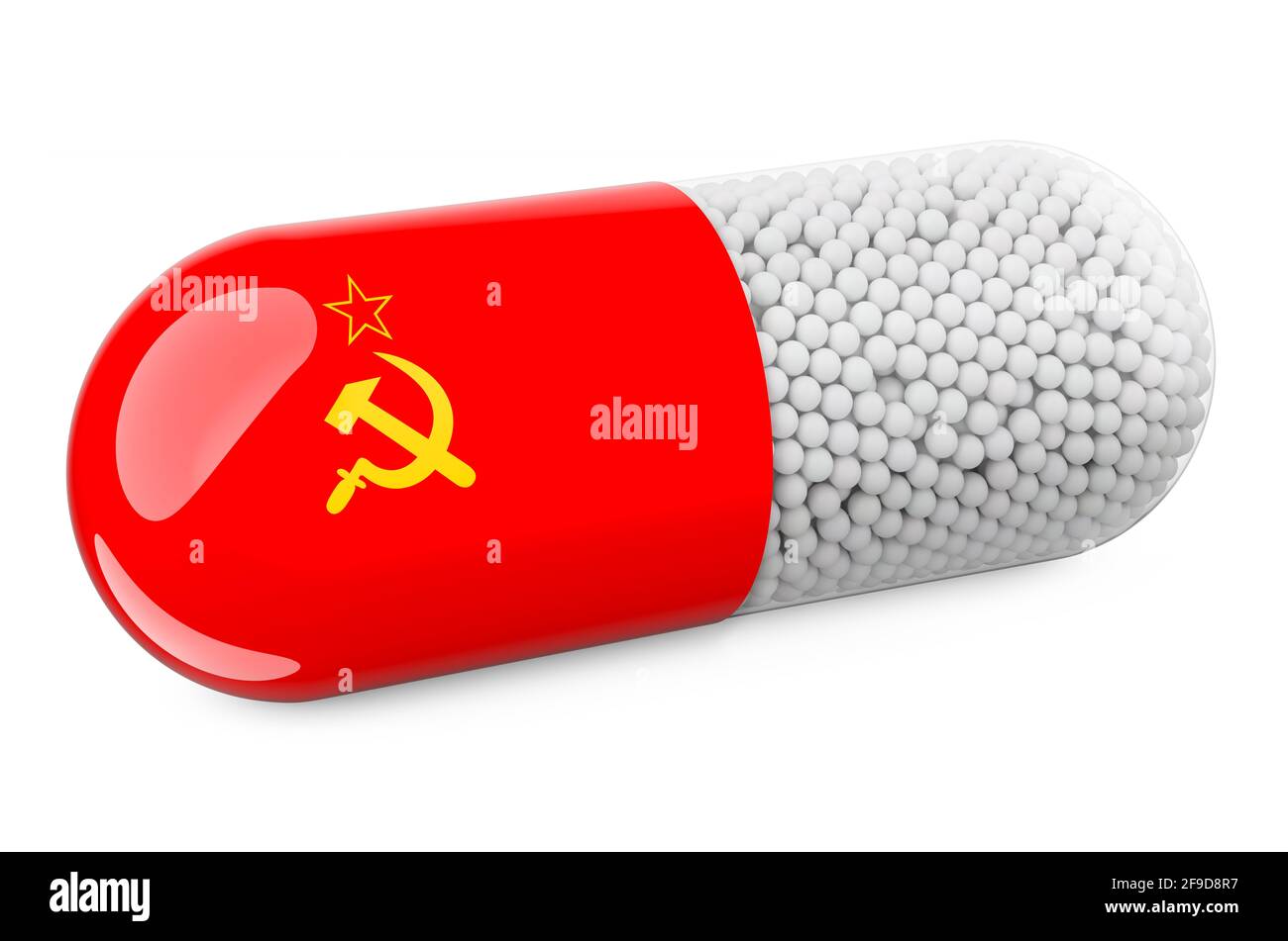 Pill capsule with USSR soviet union flag. 3D rendering isolated on ...