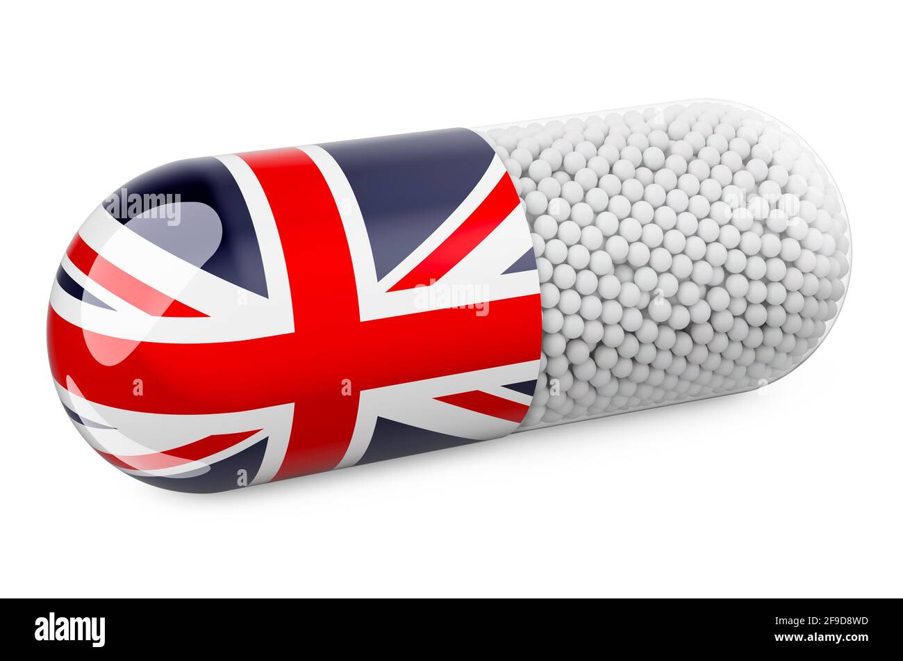 Pill capsule with British flag. Healthcare in the Great Britain concept ...
