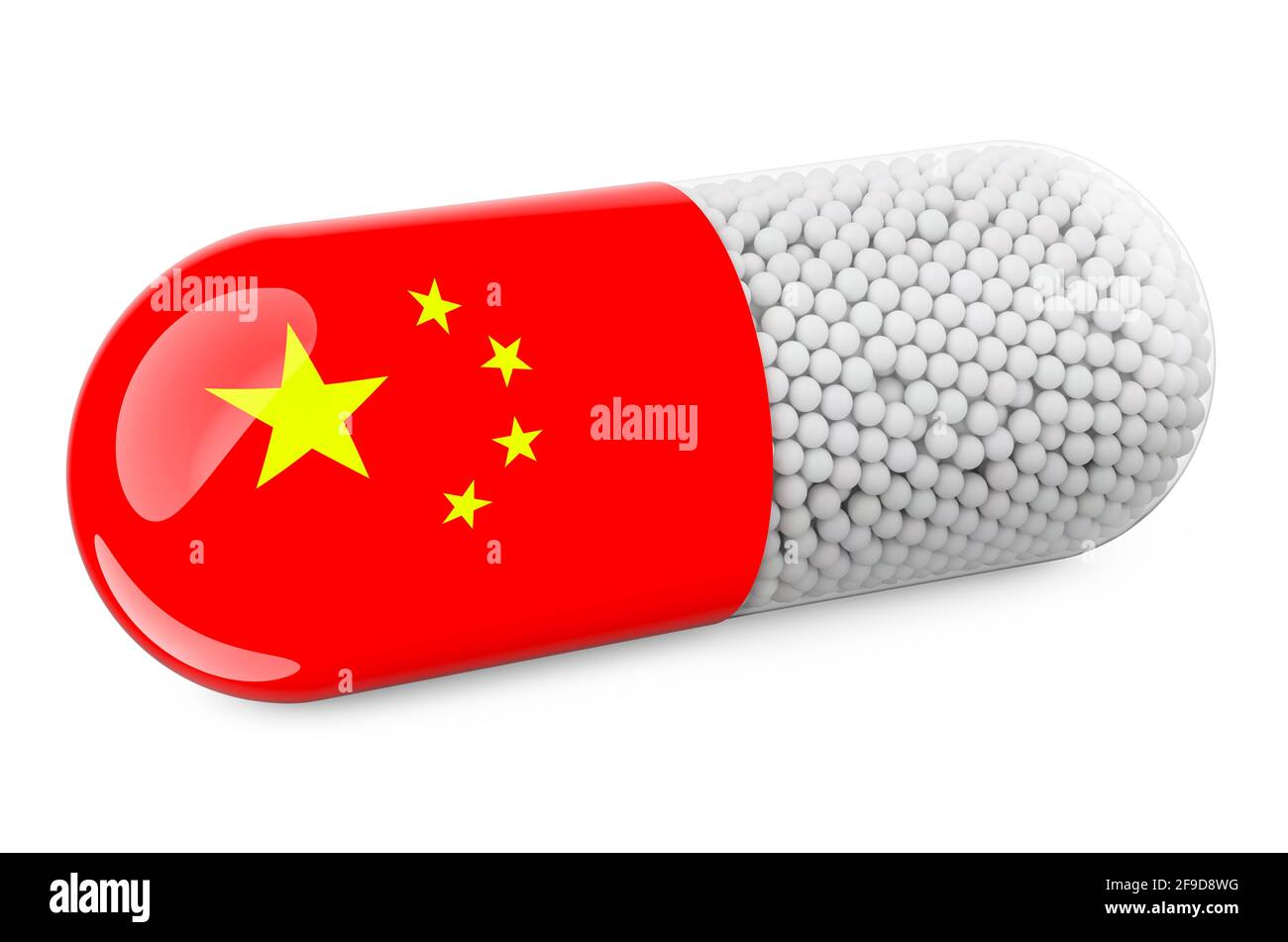Pill capsule with Chinese flag. Healthcare in China concept. 3D ...