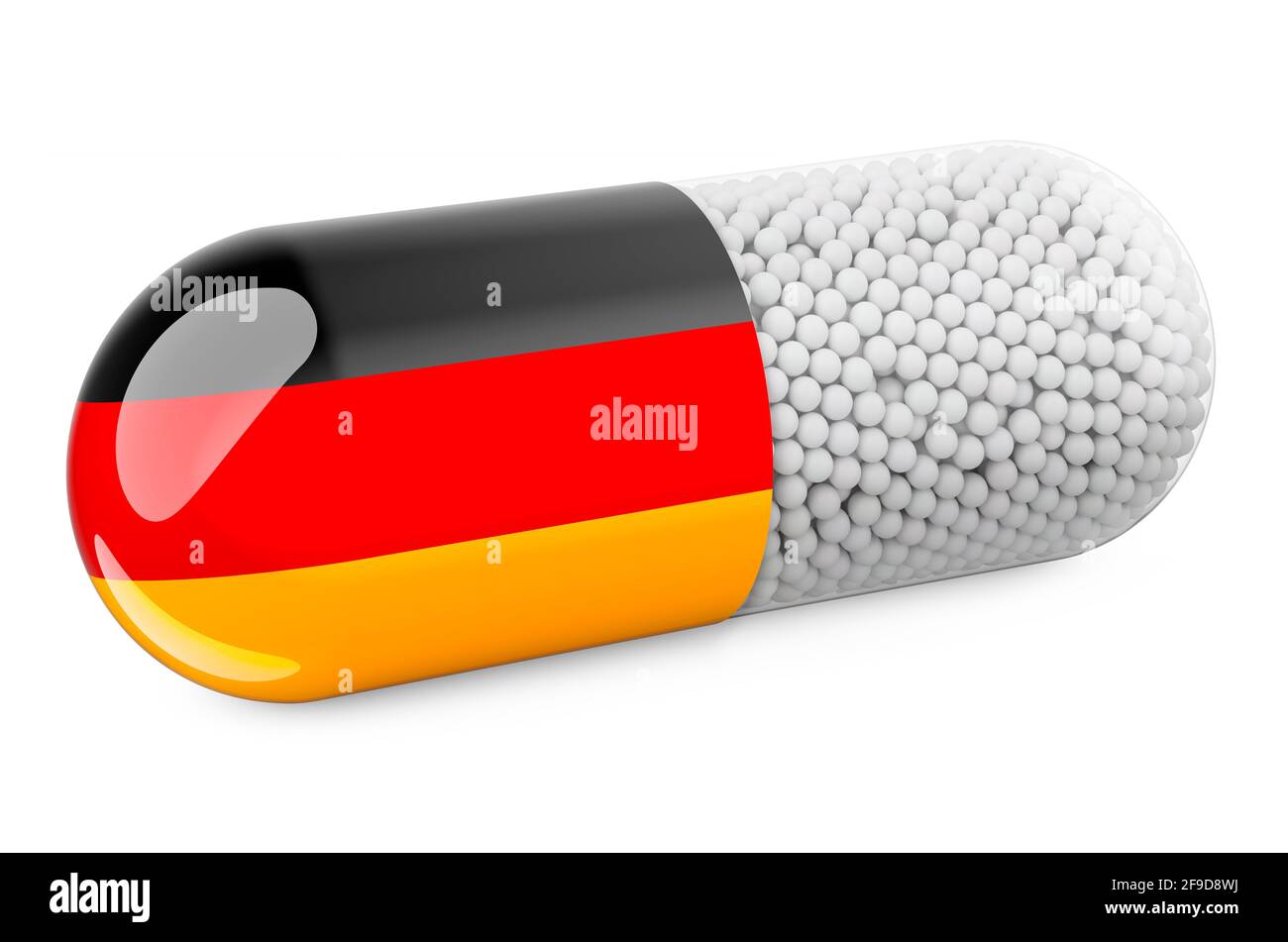 Pill capsule with German flag. Healthcare in Germany concept. 3D ...