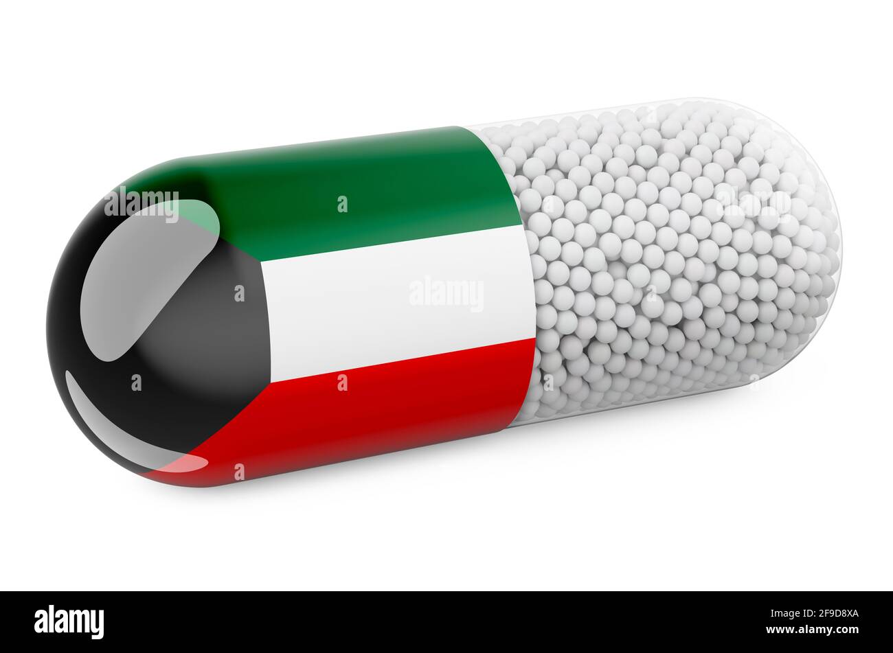 Pill capsule with Kuwaiti flag. Healthcare in Kuwait concept. 3D ...