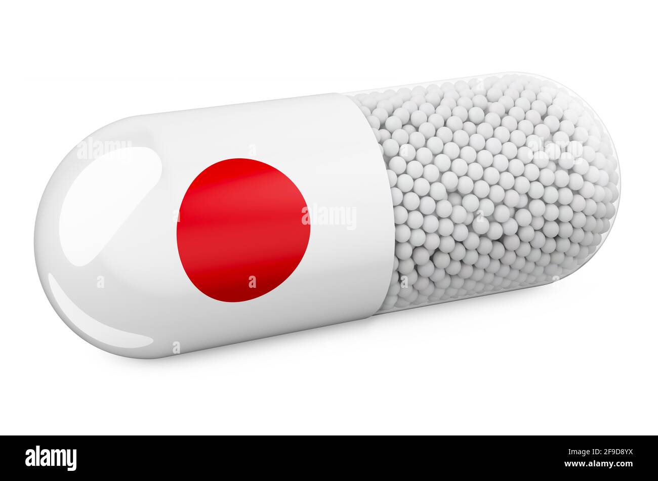 Pill capsule with Japanese flag. Healthcare in Japan concept. 3D ...