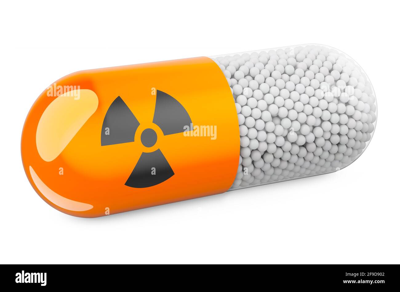 Pill capsule with radiation symbol. 3D rendering isolated on white ...