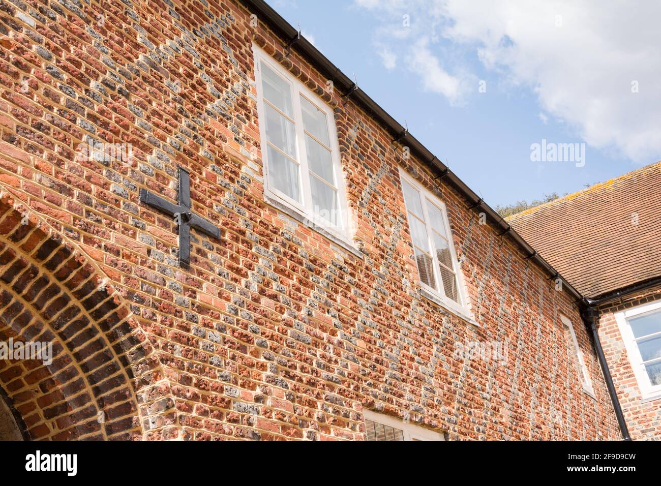 Closeup of Tudor diaperwork brickwork on Fulham Palace, the historic ...