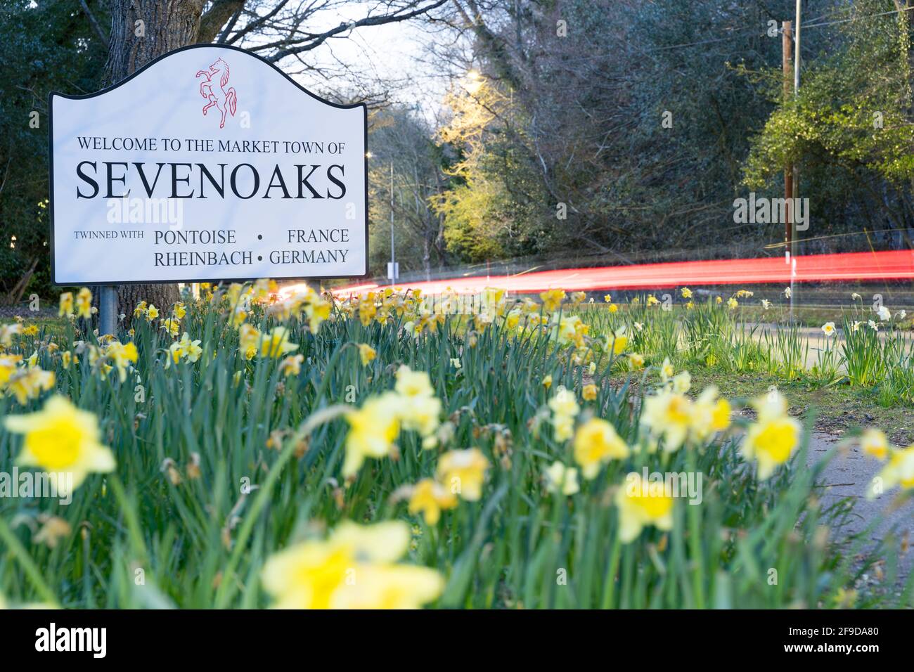County boundary sign for Market Town Sevenoaks, Kent, South east ...