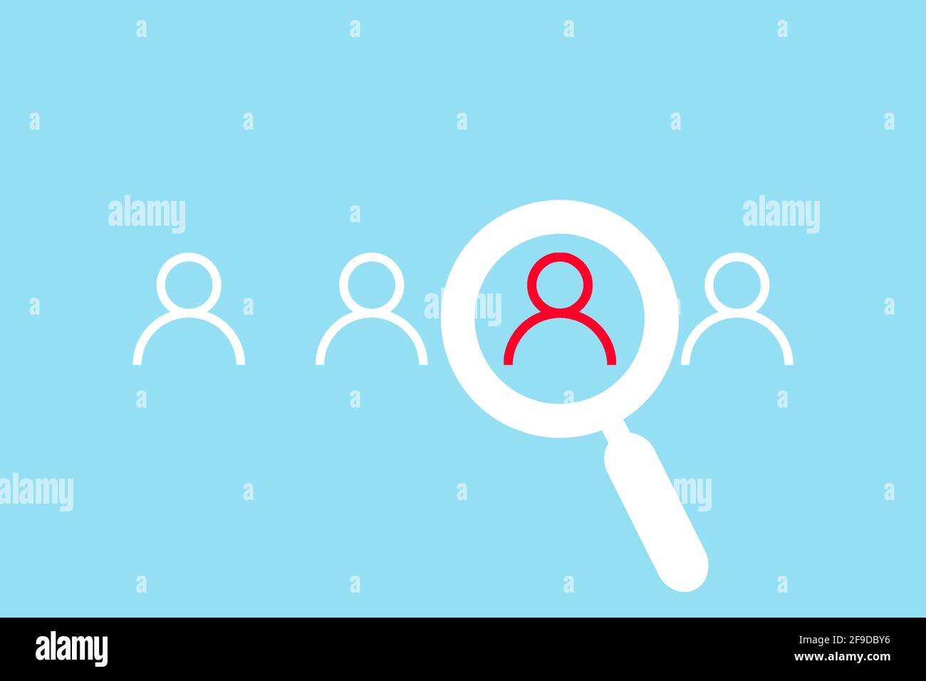 Illustration of a magnifying glass scanning an human icon with white ...