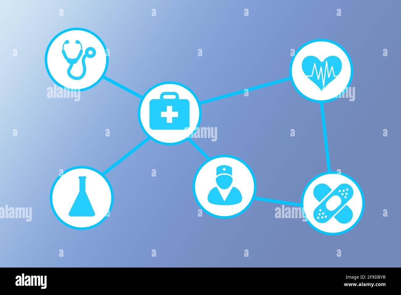 Illustration of medical icons diagram on a blue gradient background ...