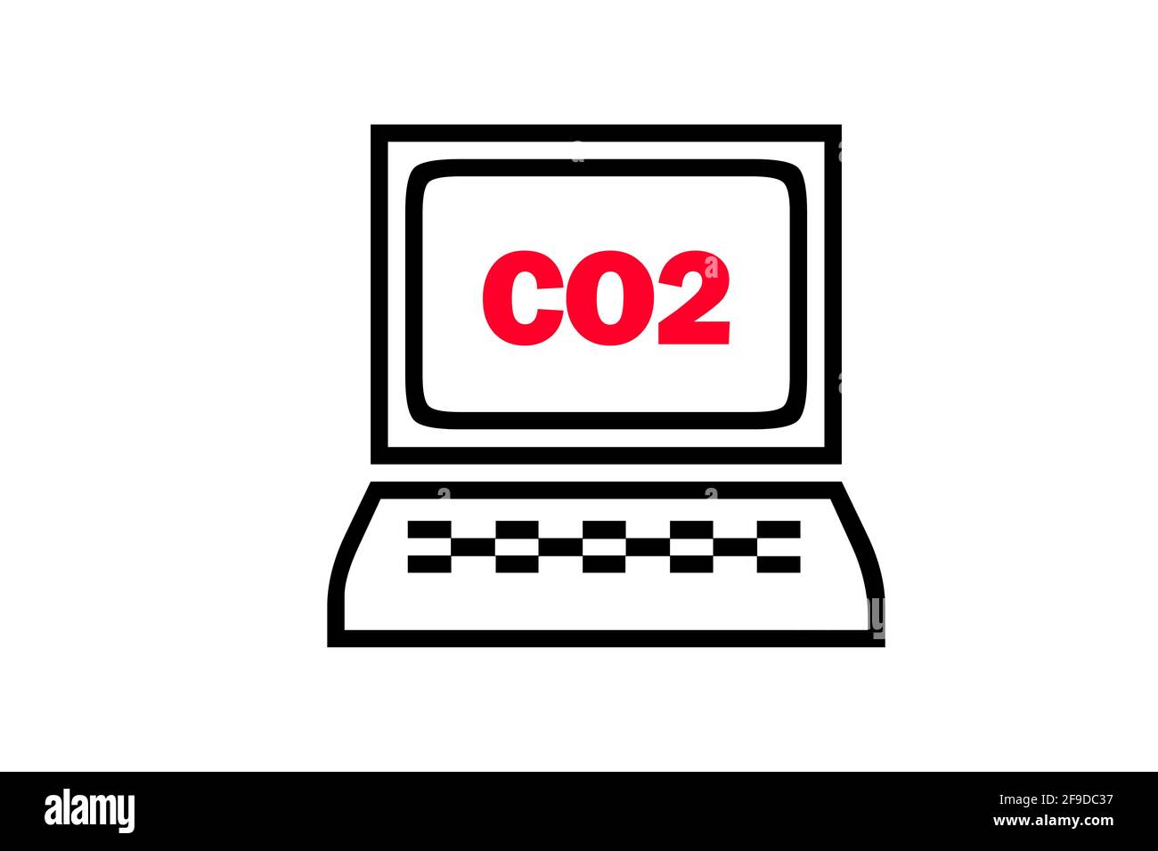 Icon of a laptop with the word CO2 on the desktop isolated on a black ...