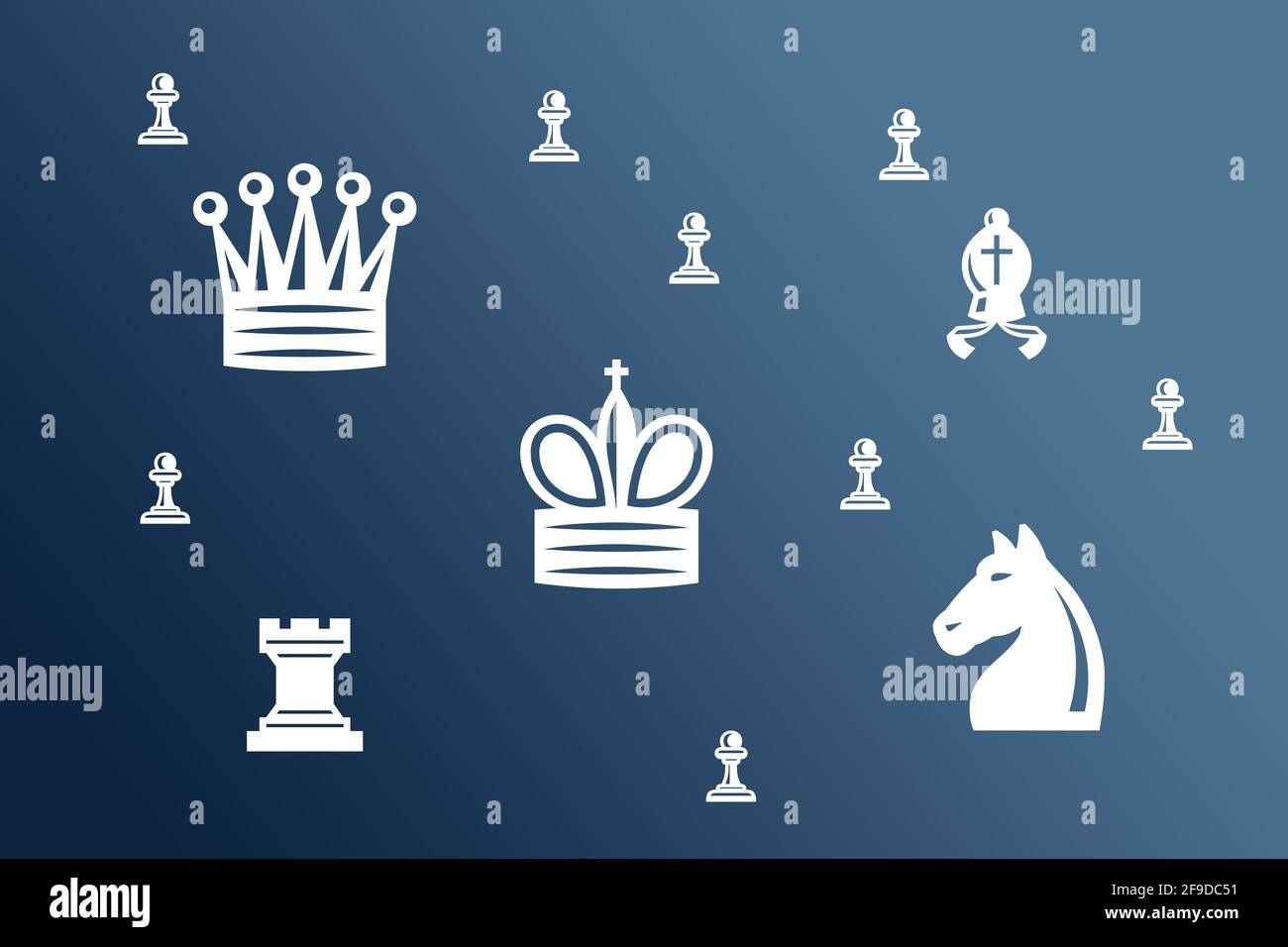 White icons of chess pieces on a blue background Stock Photo - Alamy