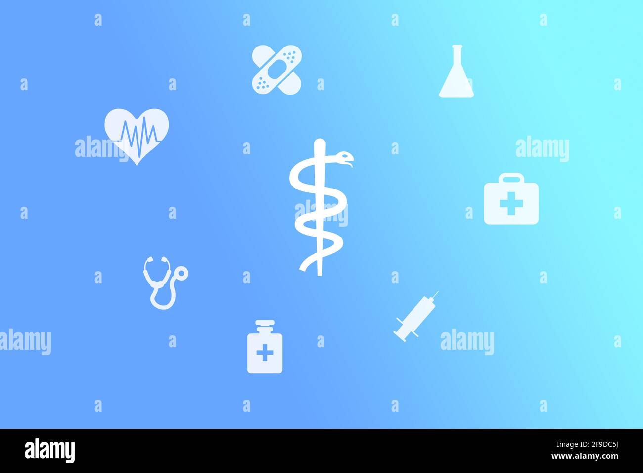 Illustration of a single snake caduceus surrounded by medical icons on ...