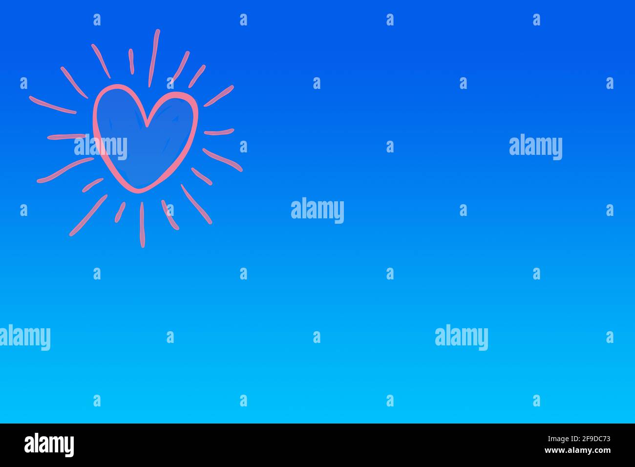 Gradient blue background with a heart-shaped sun on the left corner ...