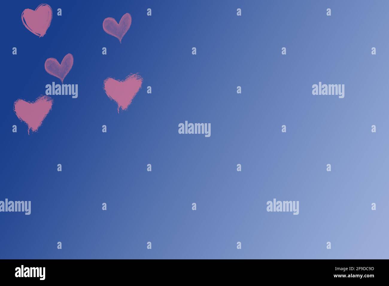 Gradient blue background with five small hearts on the left corner ...